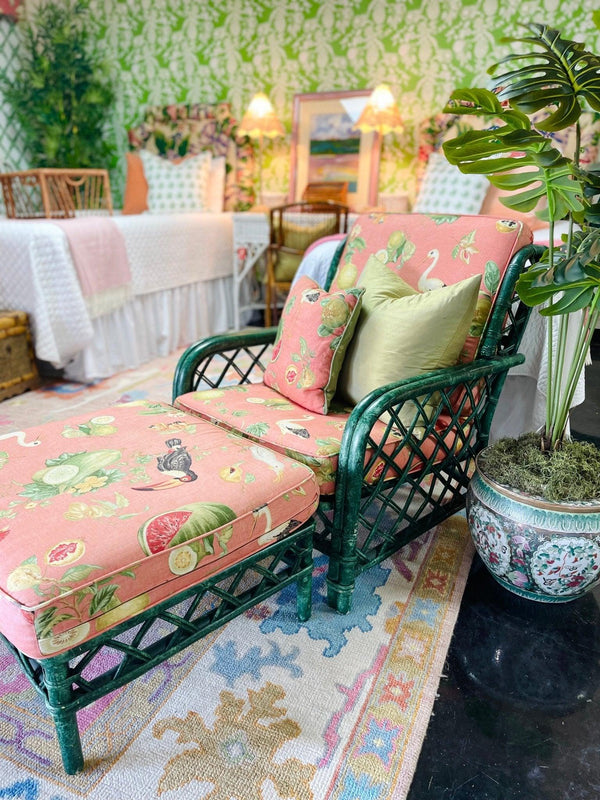 Vintage Chair and Ottoman With Toucan Upholstered Fabric Ready to Ship ...