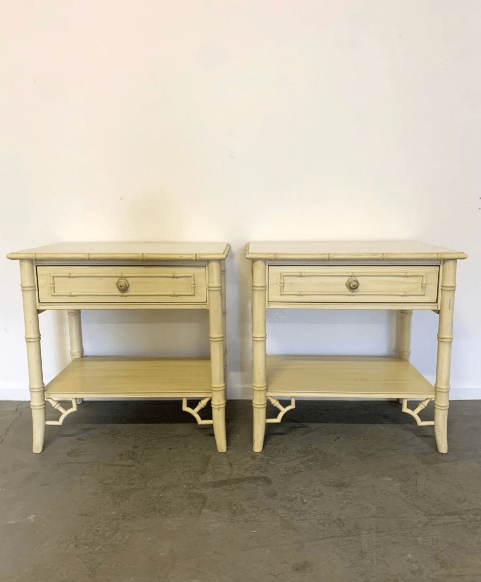 Vintage Thomasville Allegro Faux Bamboo Nightstand Pair Available for Custom Lacquer Hibiscus House